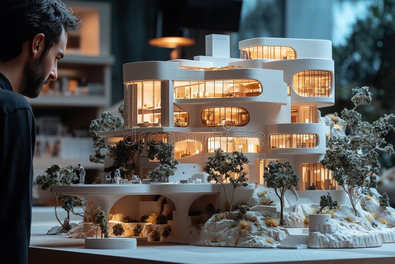 A Modern Architectural Model a Multi-level Building with Curved Windows ...