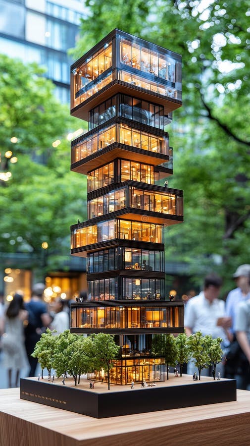 Modern Architectural Model of a Multi-Level Building with Glass Facade ...