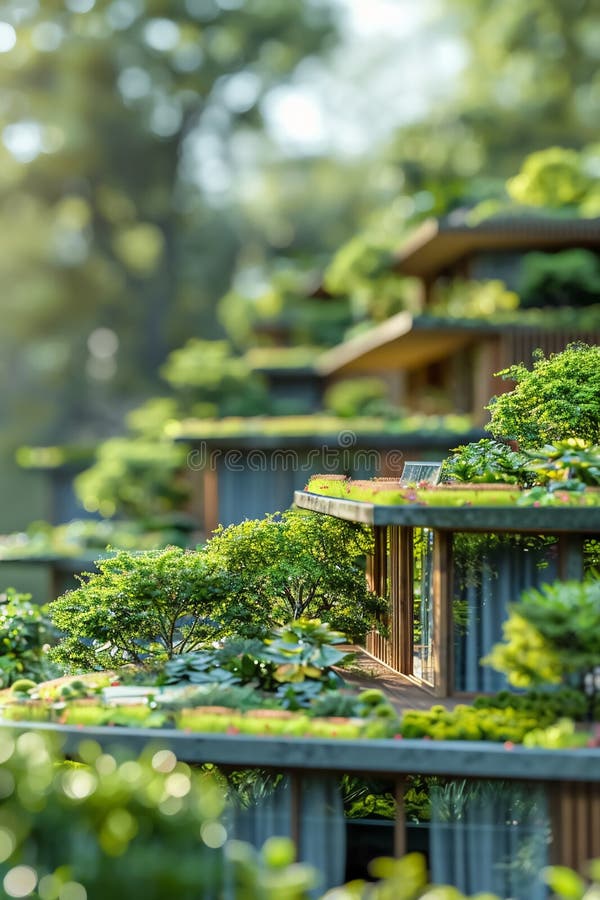 Modern Architectural Model Showcasing Green Terraces Filled with Lush ...
