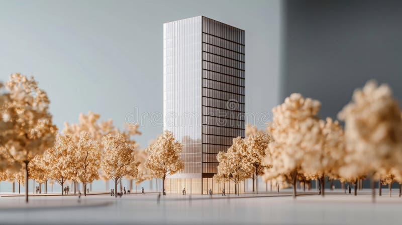 Modern Architectural Model of Skyscraper Surrounded by Trees Stock ...