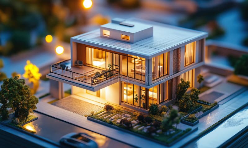 Modern Architectural Model of a Stylish House with Illuminated Interior ...
