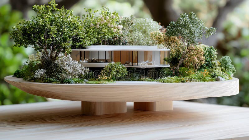 Modern Architectural Model Surrounded by Lush Greenery and Nature ...