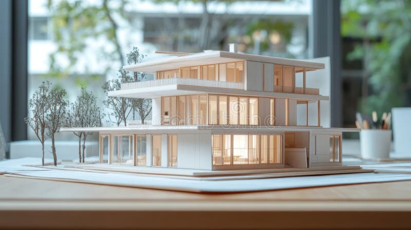 Modern Architectural Model of a Three Story House Stock Illustration ...