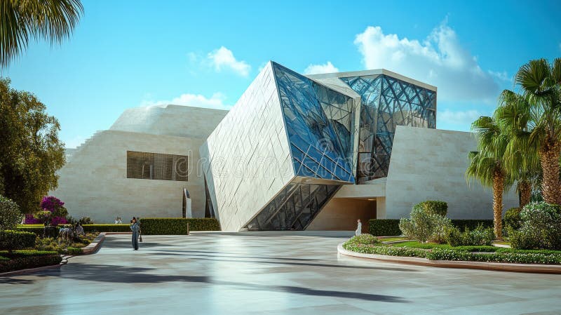 Modern Architectural Museum with Geometric Design, Glass Facade, and ...
