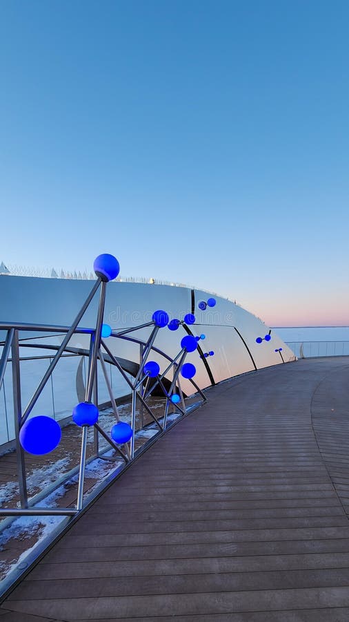 Modern Architectural Pathway with Blue Light Spheres Stock Image ...