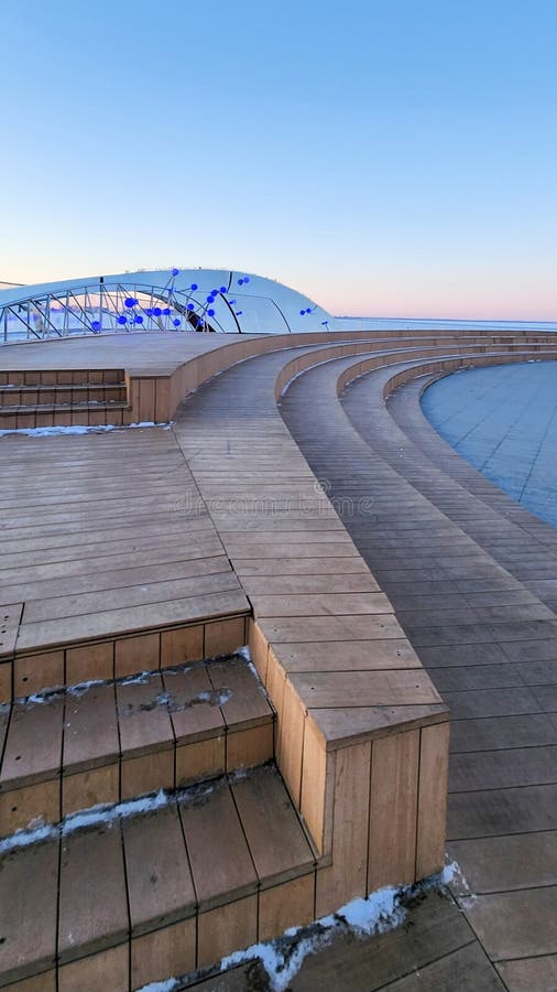 Modern Architectural Pathway with Blue Light Spheres Stock Photo ...