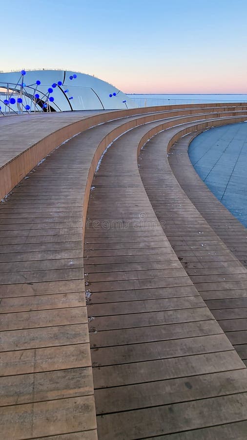 Modern Architectural Pathway with Blue Light Spheres Stock Image ...
