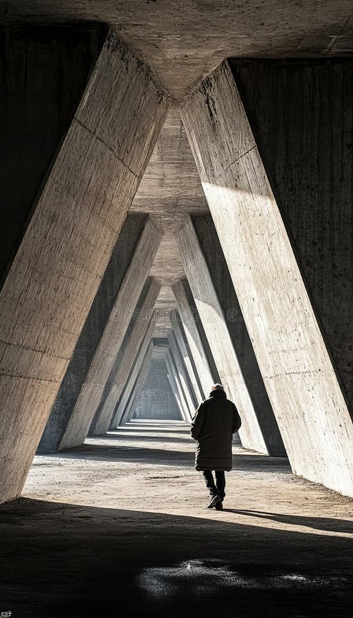 Modern Architectural Perspective Concrete Hallway with Triangular ...