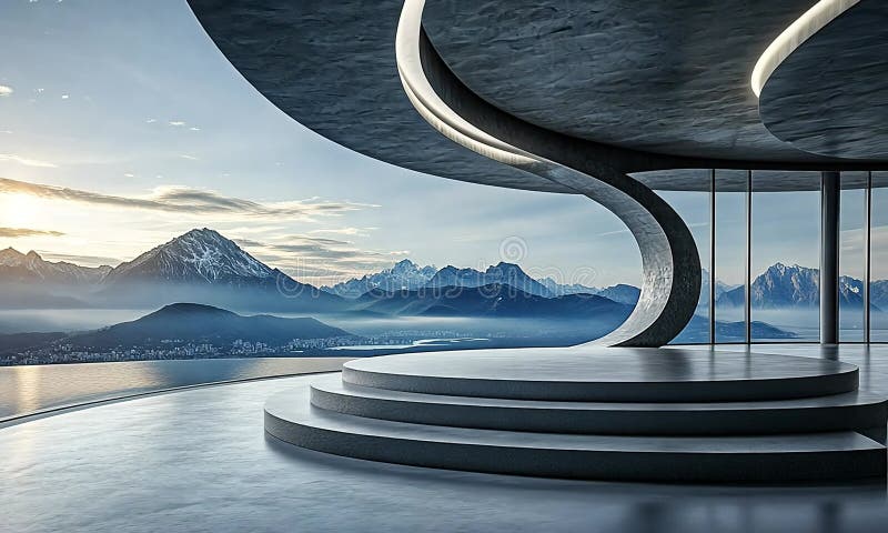 Modern Architectural Platform with Mountain View Stock Footage - Video ...