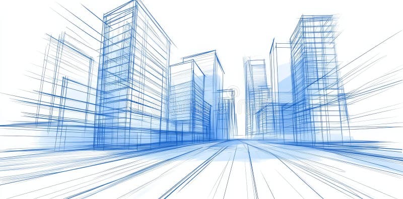 Modern Architectural Project Sketch, Including a Draft of a High-rise ...