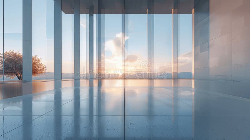 Modern Architectural Render with Glass Windows and Concrete Columns ...