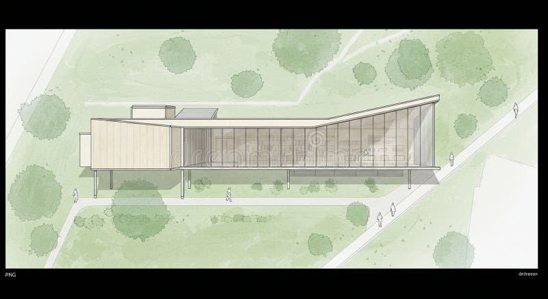 Modern Architectural Rendering Features a Sleek, Linear Building with ...