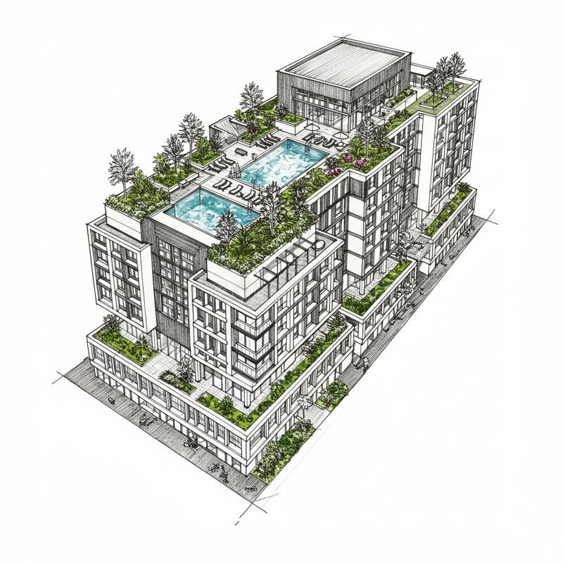 3D Rendering of the Rooftop Terrace Stock Illustration - Illustration ...