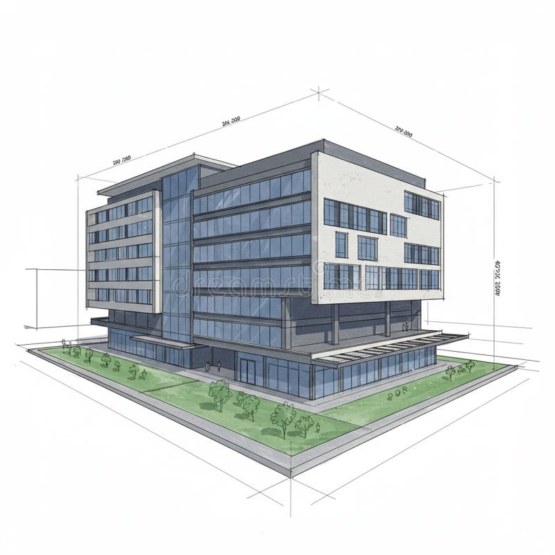 Modern Architectural Rendering of a Multi-story Office Building ...