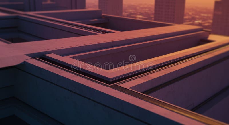 Modern Architectural Scene Depicting Angular Rooftops with Geometric ...