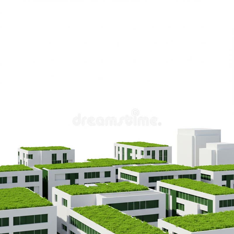 Modern Architectural Scene Featuring Multiple Rectangular Buildings with Flat, Green Stock ...
