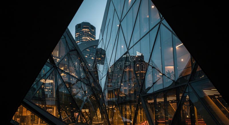 Modern Architectural Scene Showcasing a Complex of Glass Buildings with ...