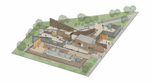 Modern Architectural Site Plan with a Series of Angular, Flat-roofed ...