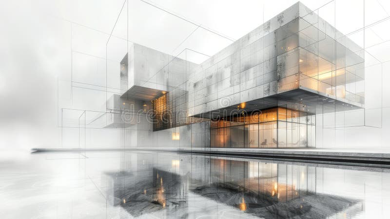 Modern Architectural Sketch of Abstract Asymmetric Building with ...