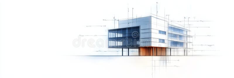 Modern Architectural Sketch of a Building with Overlapping Lines ...