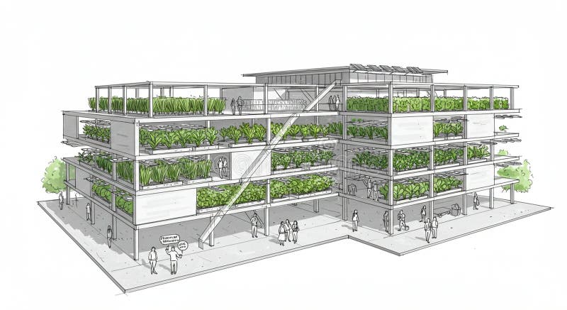 Modern Architectural Sketch Depicts a Multi-story Building Featuring ...