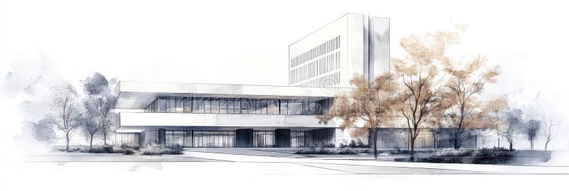 Modern Architectural Sketch of Urban Building with Autumn Trees Stock ...
