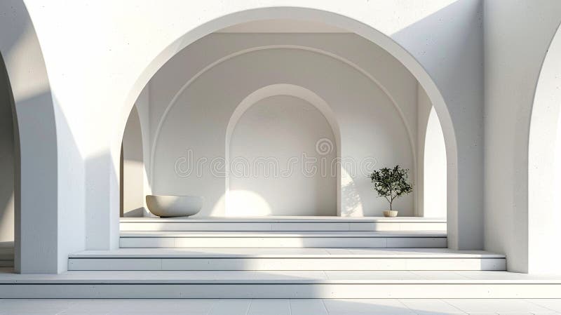 Modern Architectural Space with Arches and Minimalist Decor in Bright ...