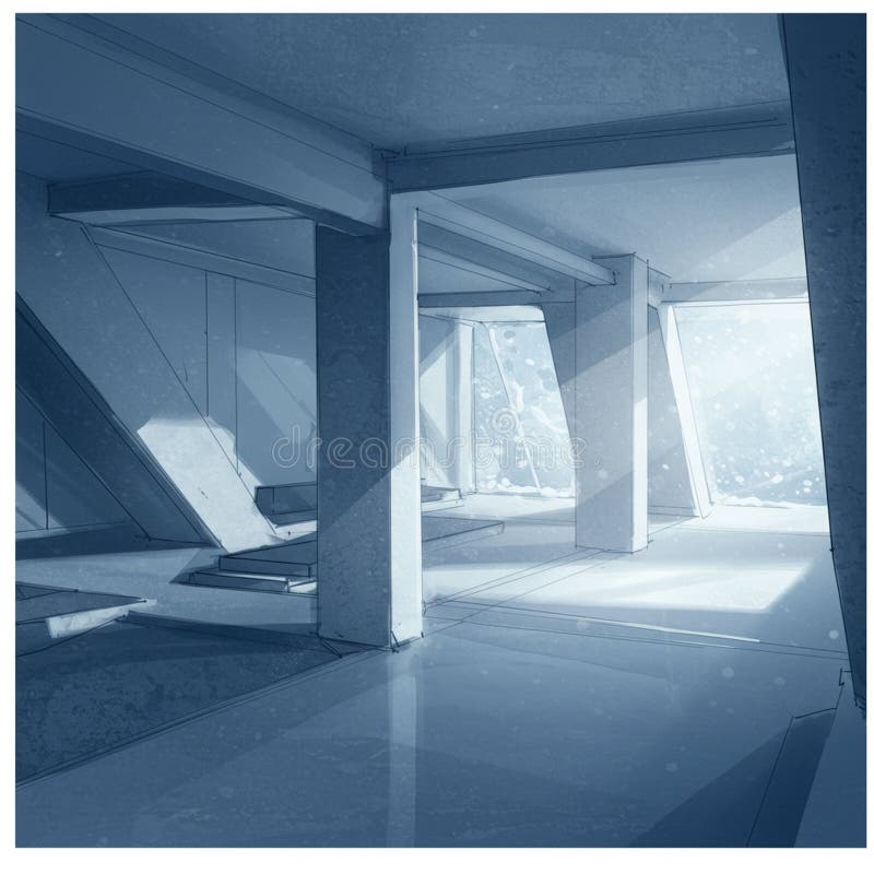 Modern Architectural Space Featuring Angular Columns And Beams Creating Stock Illustration