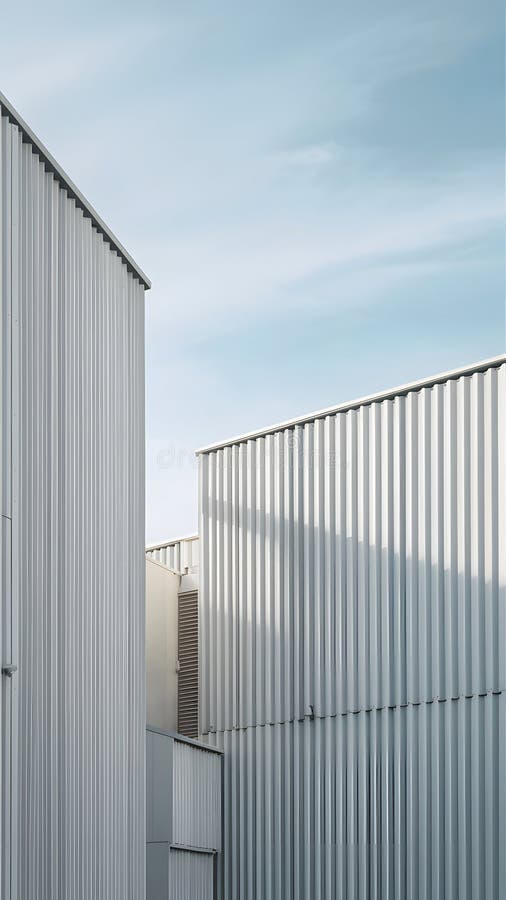 Modern Architectural Space with Ribbed Panels, Light Blue Sky, Tranquil ...