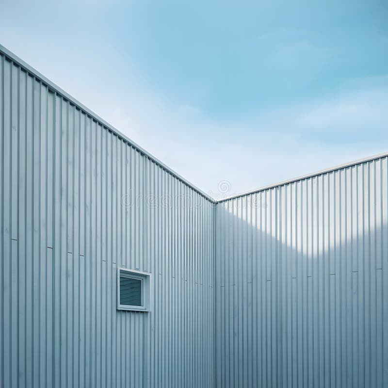Modern Architectural Space with Ribbed Panels, Light Blue Sky, Tranquil ...