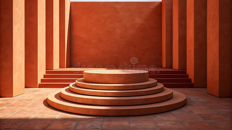 Modern Architectural Stage with Tiered Circular Platforms and Tall ...