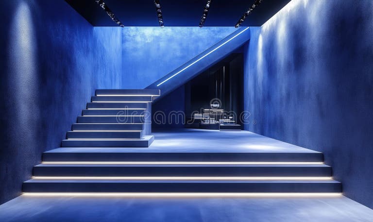 Modern Architectural Staircase with Blue Lighting and Minimalist Design ...