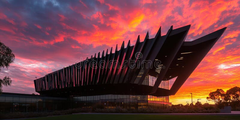 Modern Architectural Structure Against a Vibrant Sunset Sky Stock ...
