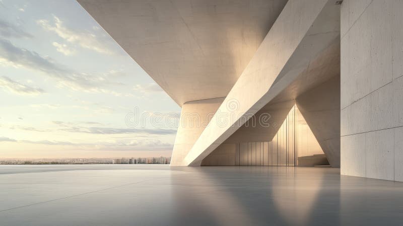 Modern Architectural Structure with Angular Concrete Lines and a Serene ... Modern Architectural Structure with Angular Concrete Lines and a Serene ...