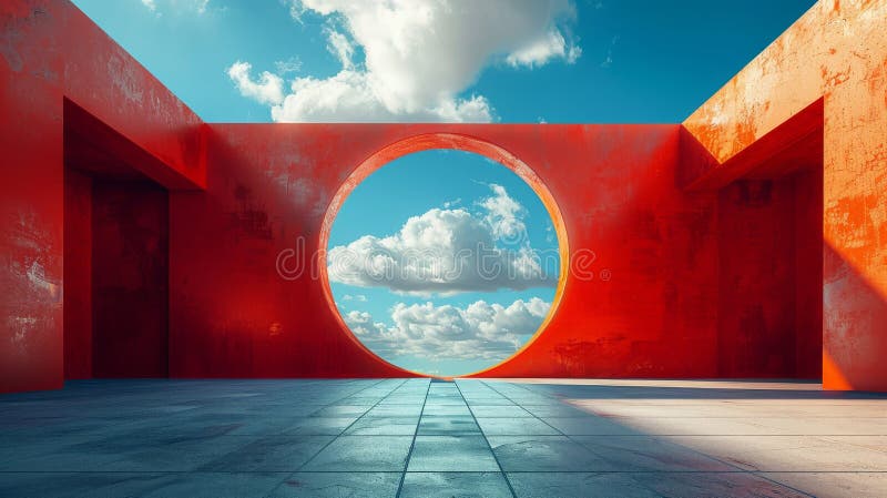 Modern Architectural Structure with Circular Opening and Red Walls ...
