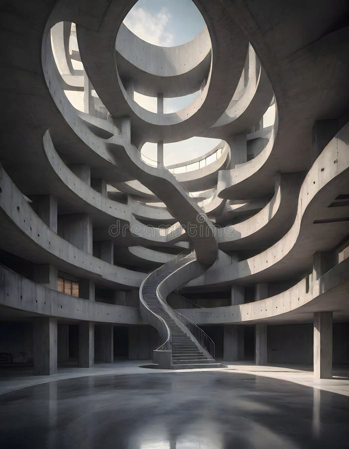 Modern Architectural Structure with Curved Concrete Elements and Open ...