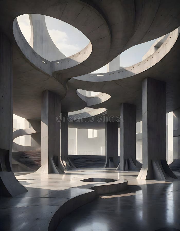 Modern Architectural Structure with Curved Concrete Elements and Open ...