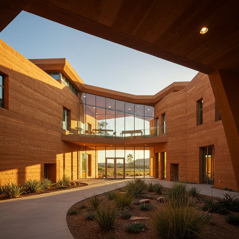 Modern Architectural Structure with an Earthy, Terracotta Color. the Building Features Stock ...