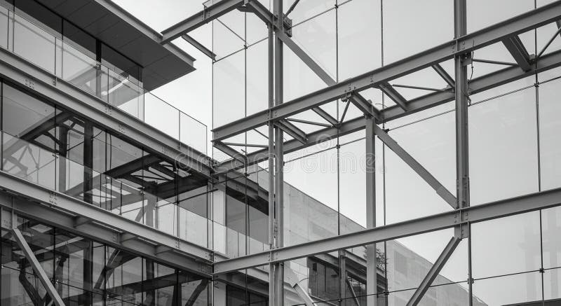 Modern Architectural Structure Featuring a Complex Grid of Steel Beams ...