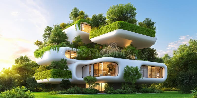 Modern Architectural Structure Featuring Curvilinear Forms and Abundant ...