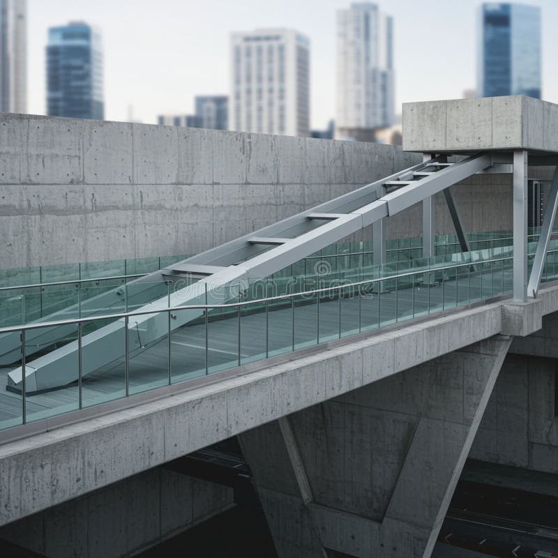 Modern Architectural Structure Featuring a Sleek, Slanted Walkway with ...