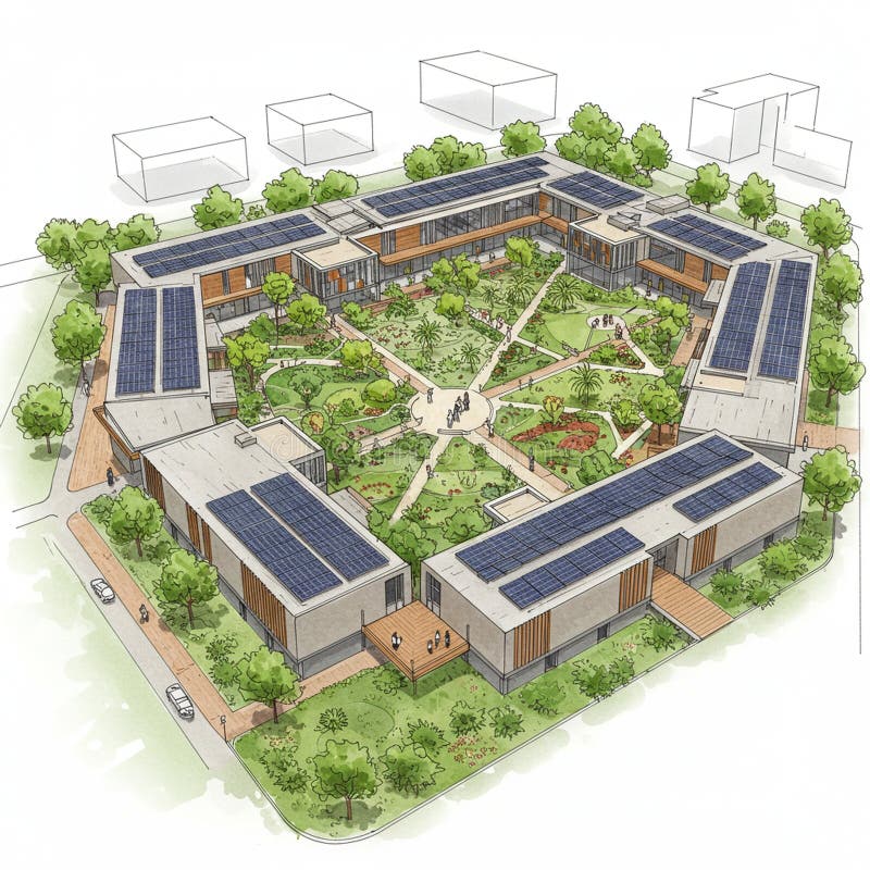 Modern Architectural Structure Featuring a U-shaped Layout with Flat ...