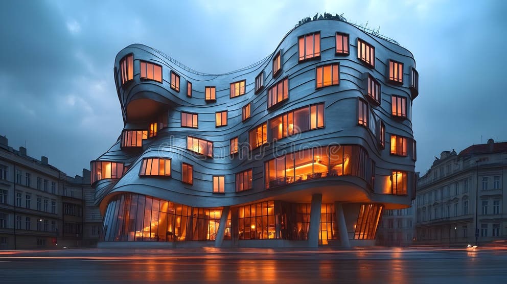 Modern Architectural Structure with Flowing Design and Illuminated ...