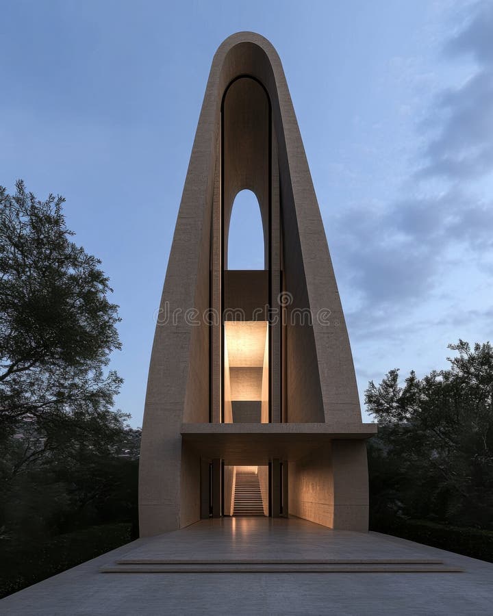 Modern Architectural Structure Illuminated at Dusk with a Dramatic ...