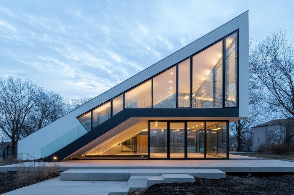 Modern Architectural Structure with Large Glass Windows and a Unique ...