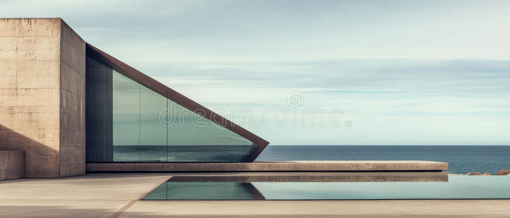 Modern Architectural Structure Overlooking the Ocean with a Serene Pool ...