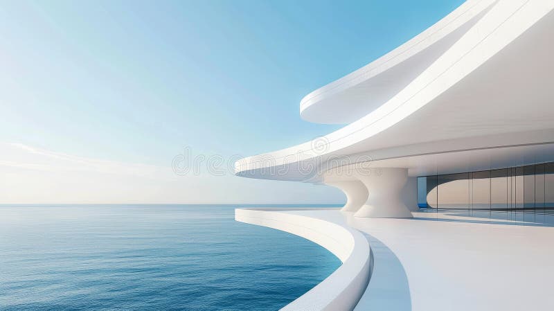 Modern Architectural Structure Overlooking the Sea, Minimalist Design ...