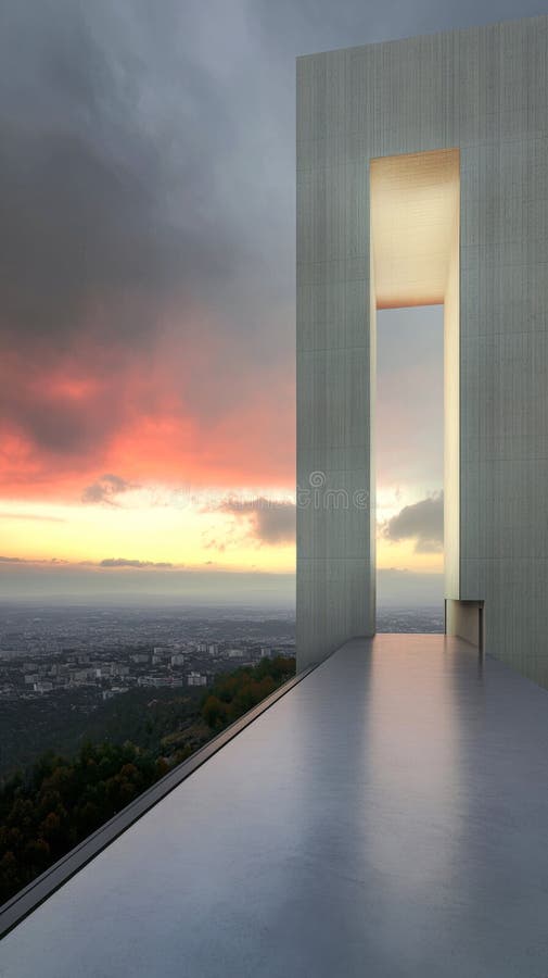 Modern Architectural Structure Overlooking a Vibrant Sunset in a ...