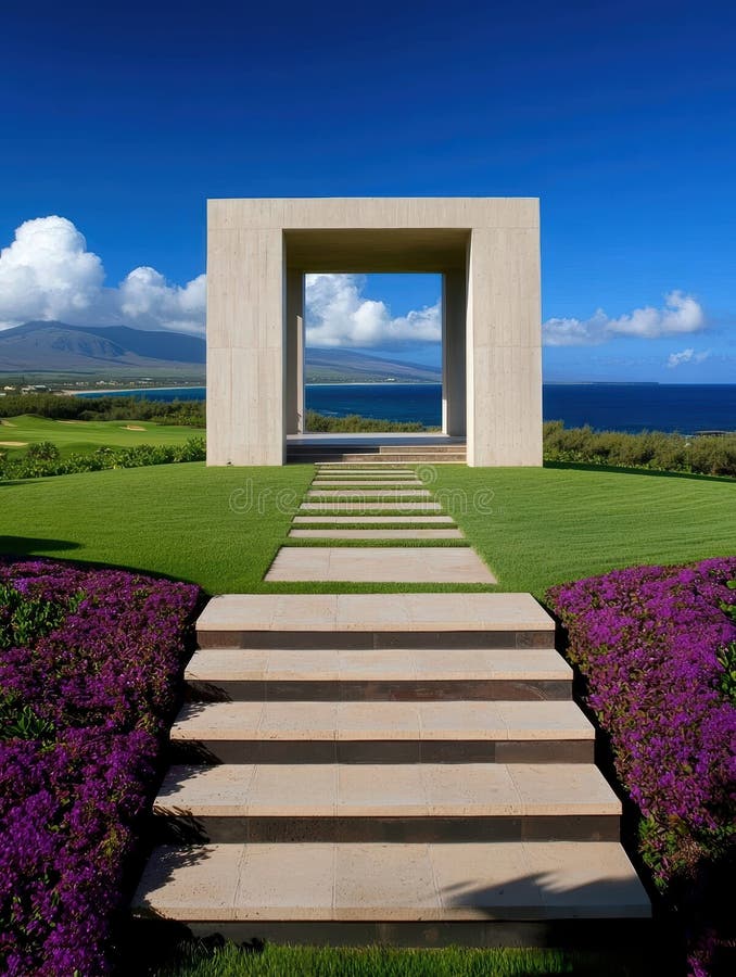 Modern Architectural Structure with Pathway and Ocean View in Maui ...