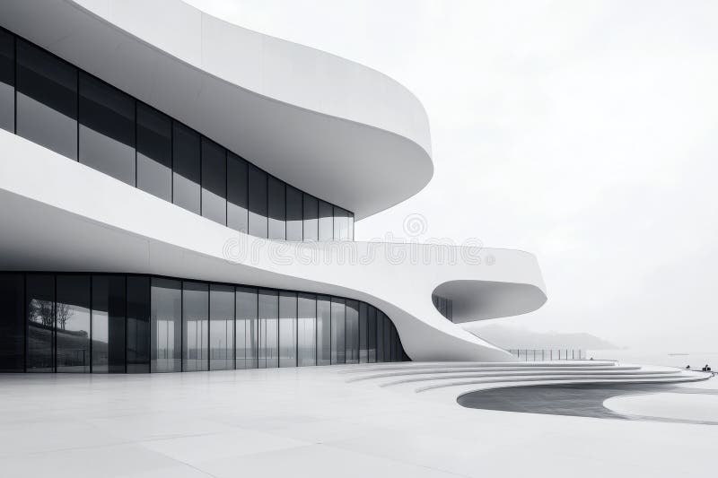 Modern Architectural Structure with Sweeping Curves and Large Glass ...